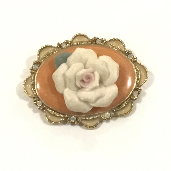 1928 | Jewelry | Vintage 928 Brand Ceramic Rose Flower Enamel ...